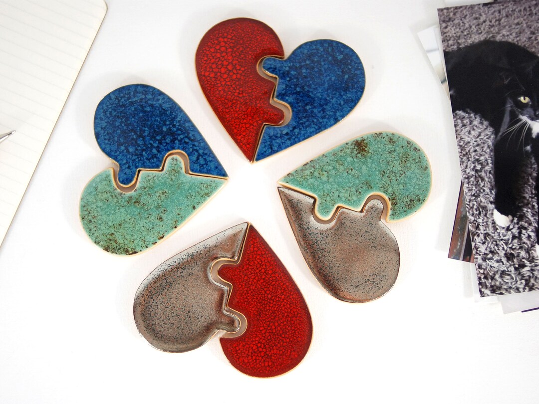 Handmade Ceramic Heart Puzzle Magnet: Valentine Gift, Fridge Decor - Etsy