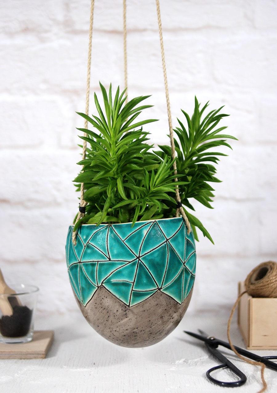 Large Ceramic Hanging Planter Modern Planter Pot Indoor | Etsy