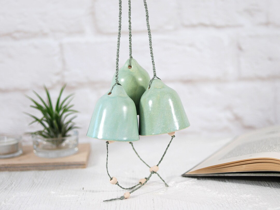 Handmade Ceramic Hanging Bell Set: Rustic Wind Chime Decor - Etsy