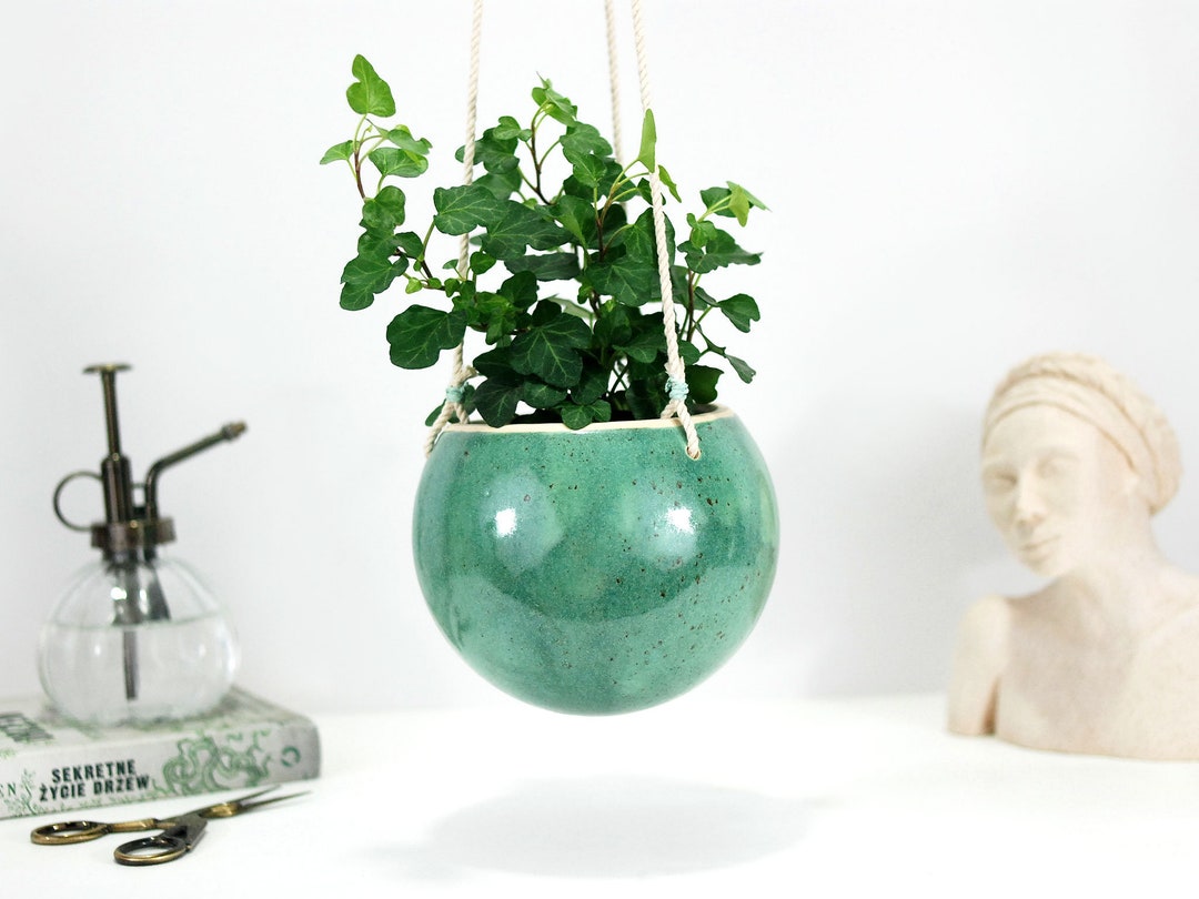 Handmade Ceramic Hanging Planter: Turquoise Speckled Boho Decor - Etsy