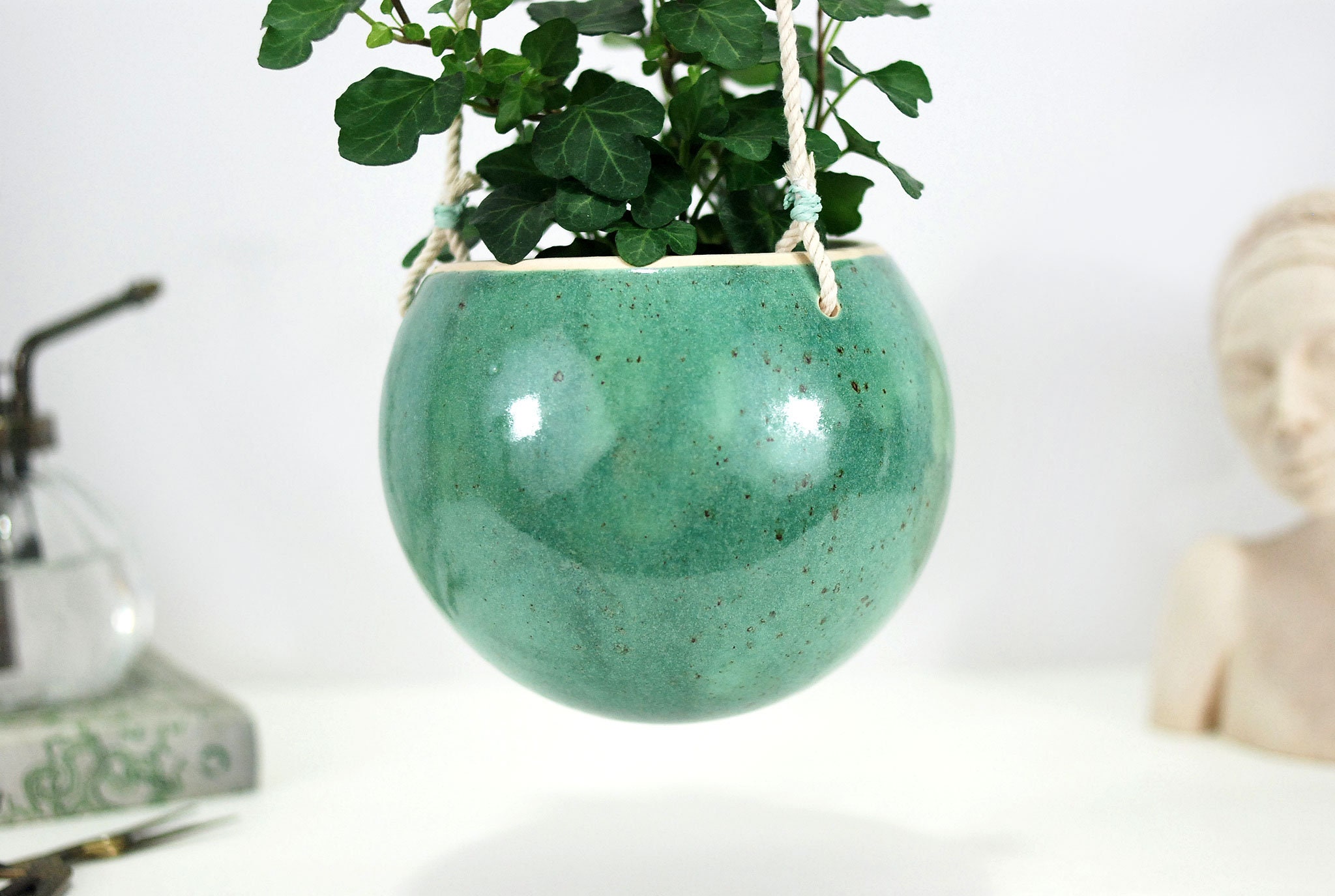 Handmade Ceramic Hanging Planter: Turquoise Speckled Boho Decor - Etsy