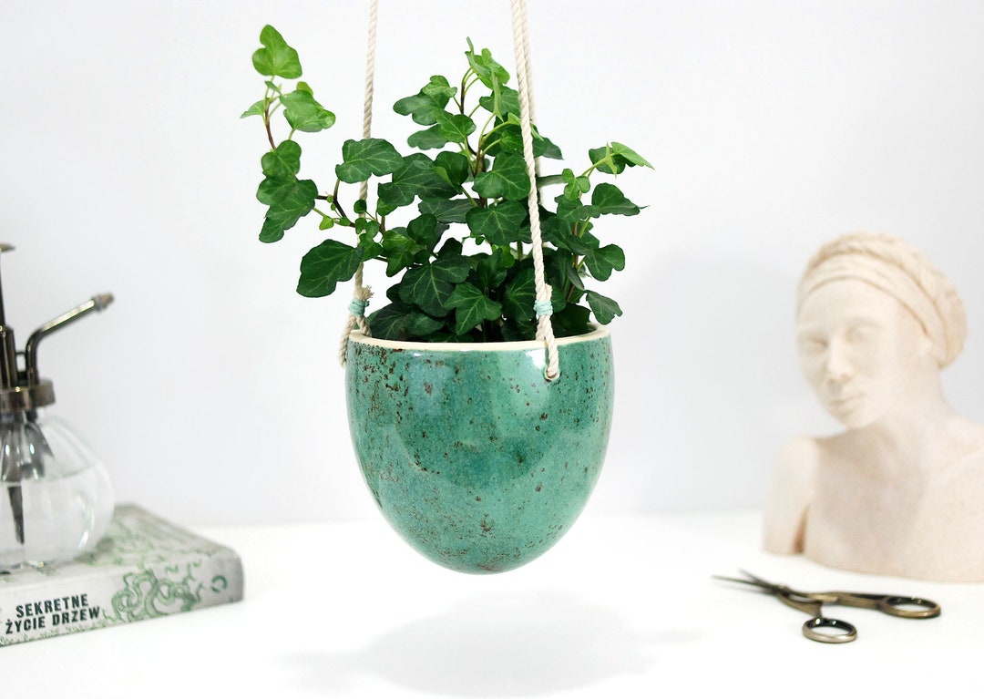 Turquoise Hanging Planter: Handmade Ceramic Indoor Plant Pot - Etsy