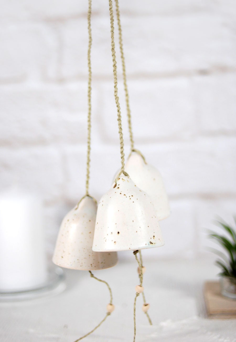 Matte White Ceramic Cow Bells Rustic Wind Chime Bells Wall | Etsy
