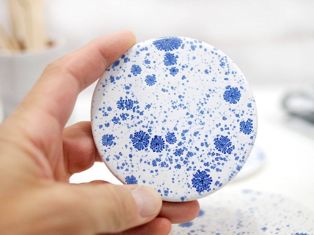 Handmade Ceramic Coaster Set: White Speckled Mandala Tile - Etsy