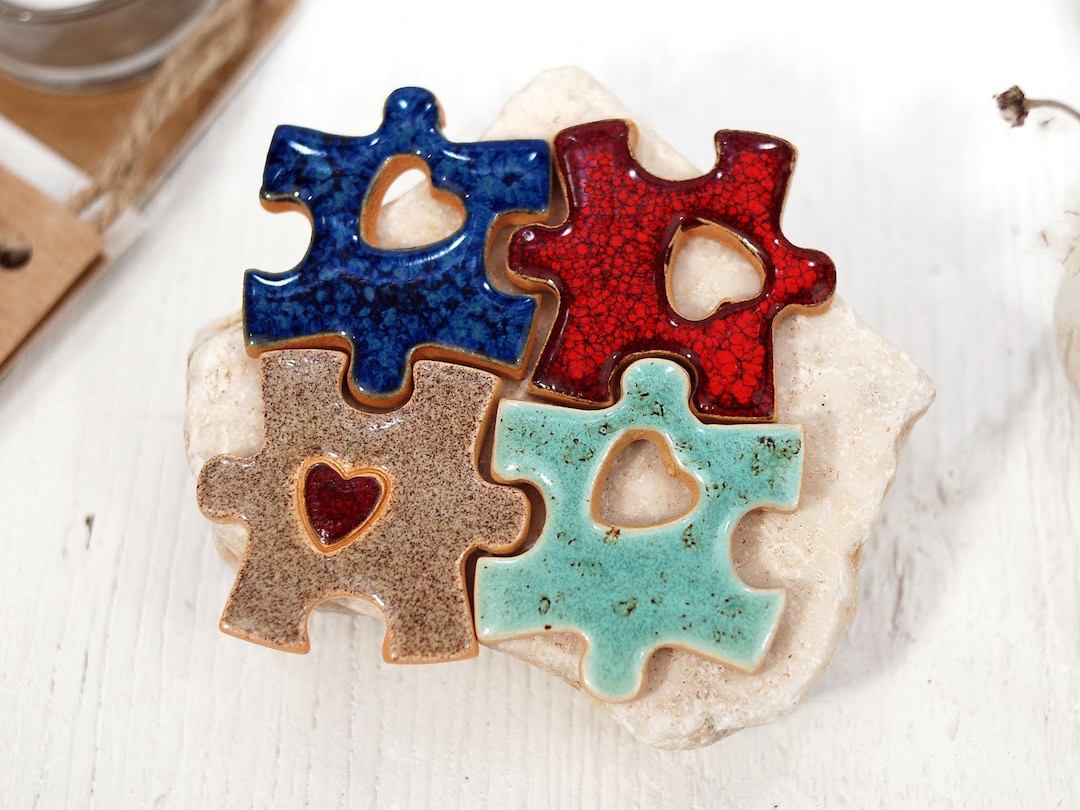 Handmade Ceramic Puzzle Magnet: Colorful Fridge Decor - Etsy