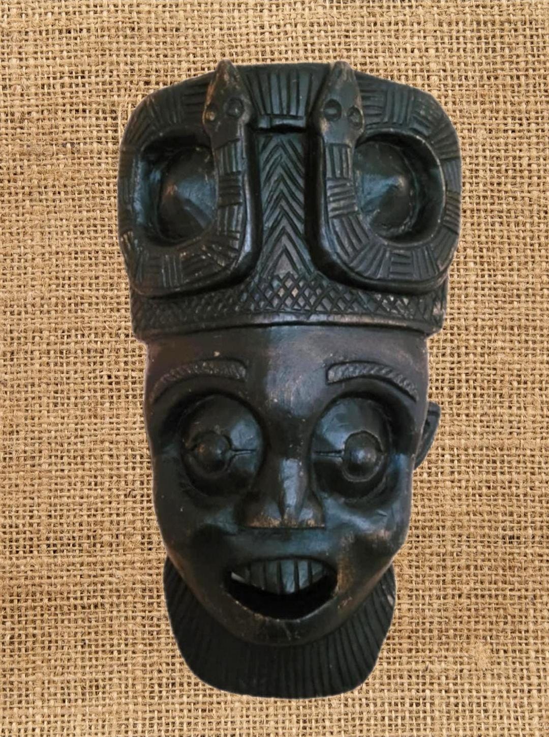 RARE 20 Inch Tall Hand Carved Wooden Bamileke Mask Wall Sculpture ...