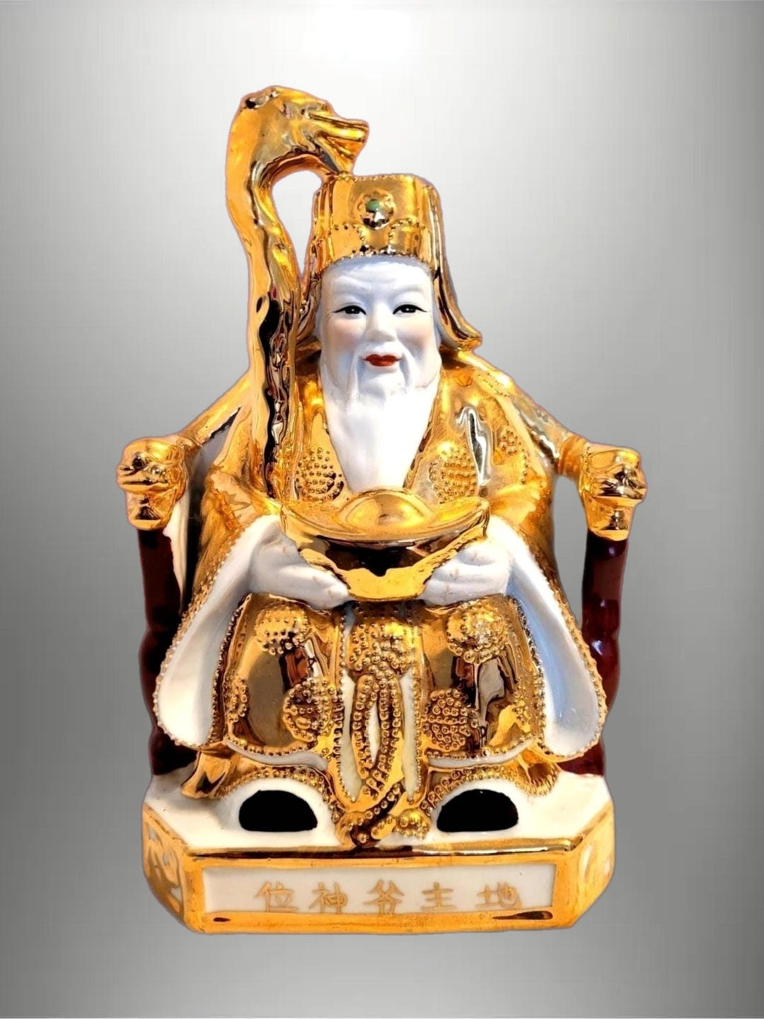 10" Vintage Hand Painted Porcelain Tu Di Gong Statue - Chinese Earth ...