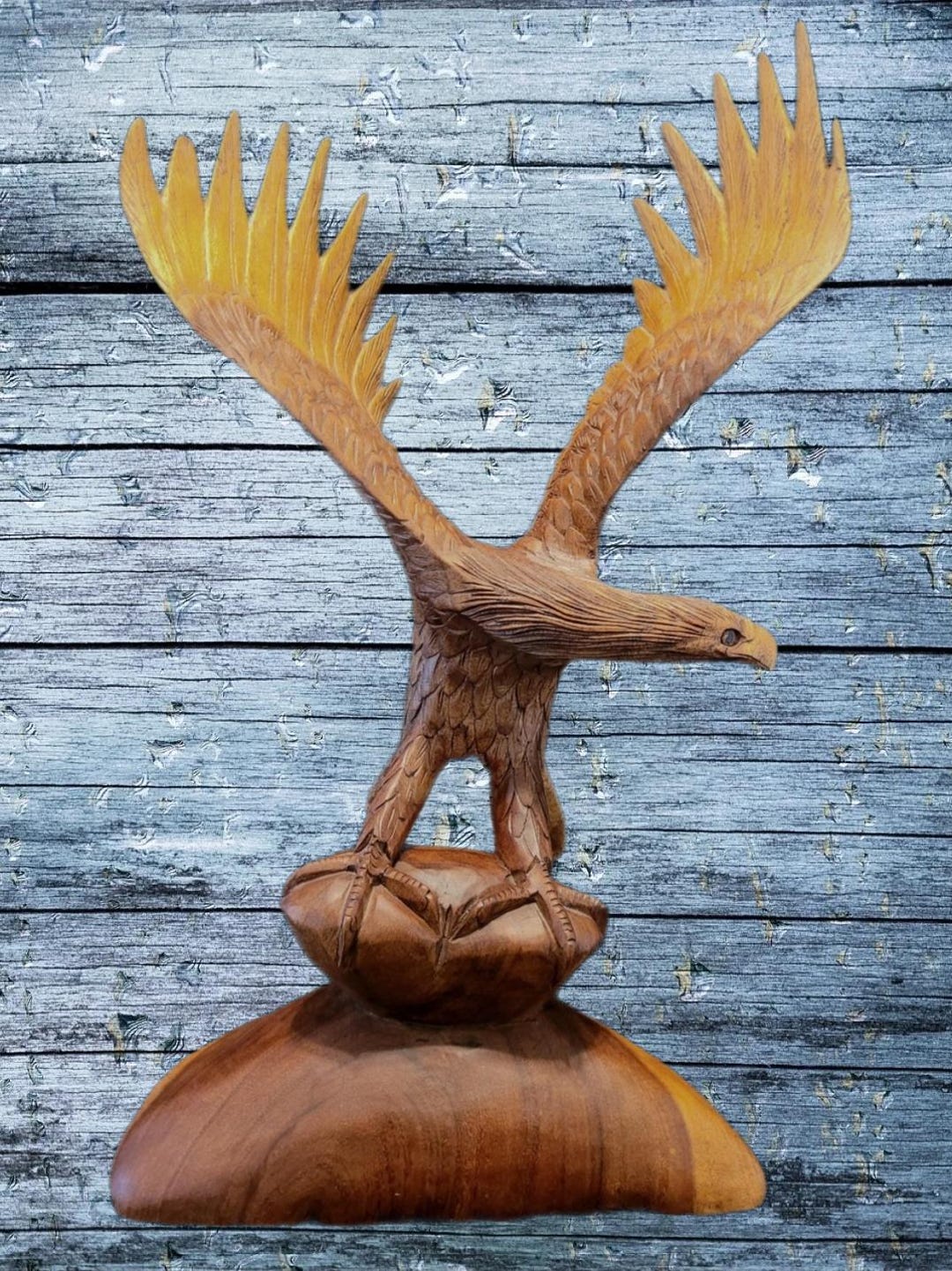21 X 12 Inch Hand Carved Wooden American Eagle Sculpture / Wood Raptor ...