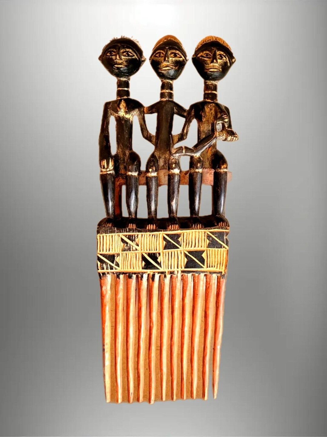 21" Ashanti Carved Wood Comb Sculpture, African Tribal Wall Art, Ghana ...
