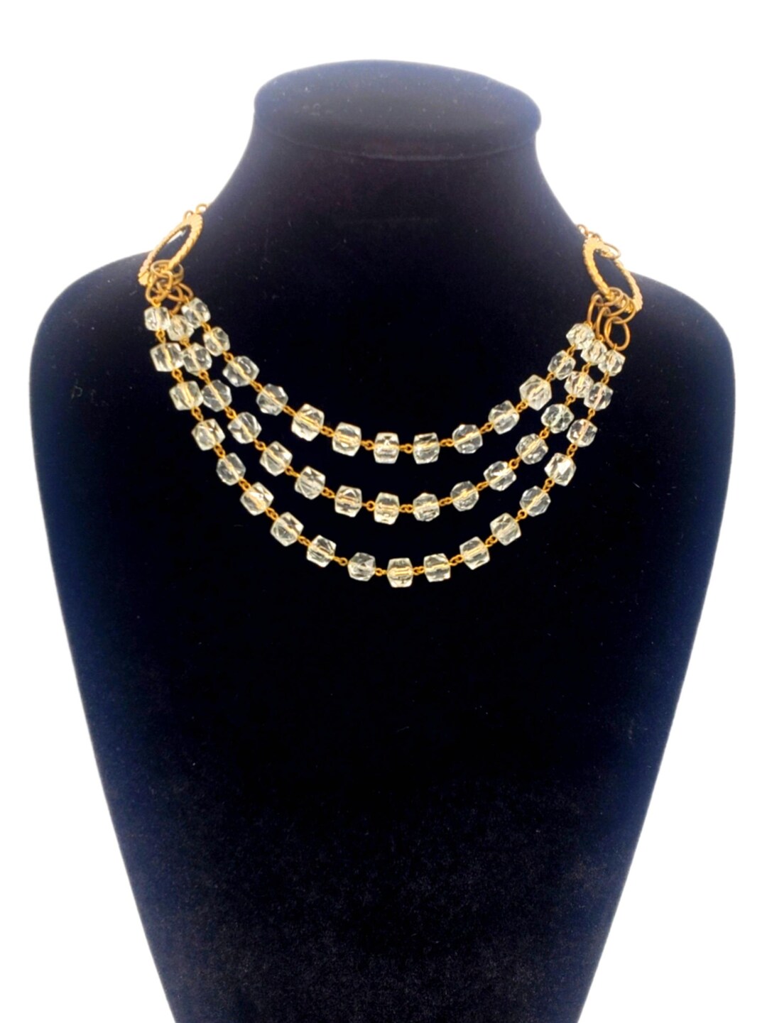 15" Antique Art Deco 1920s 3-strand Crystal Necklace | Gold-tone ...