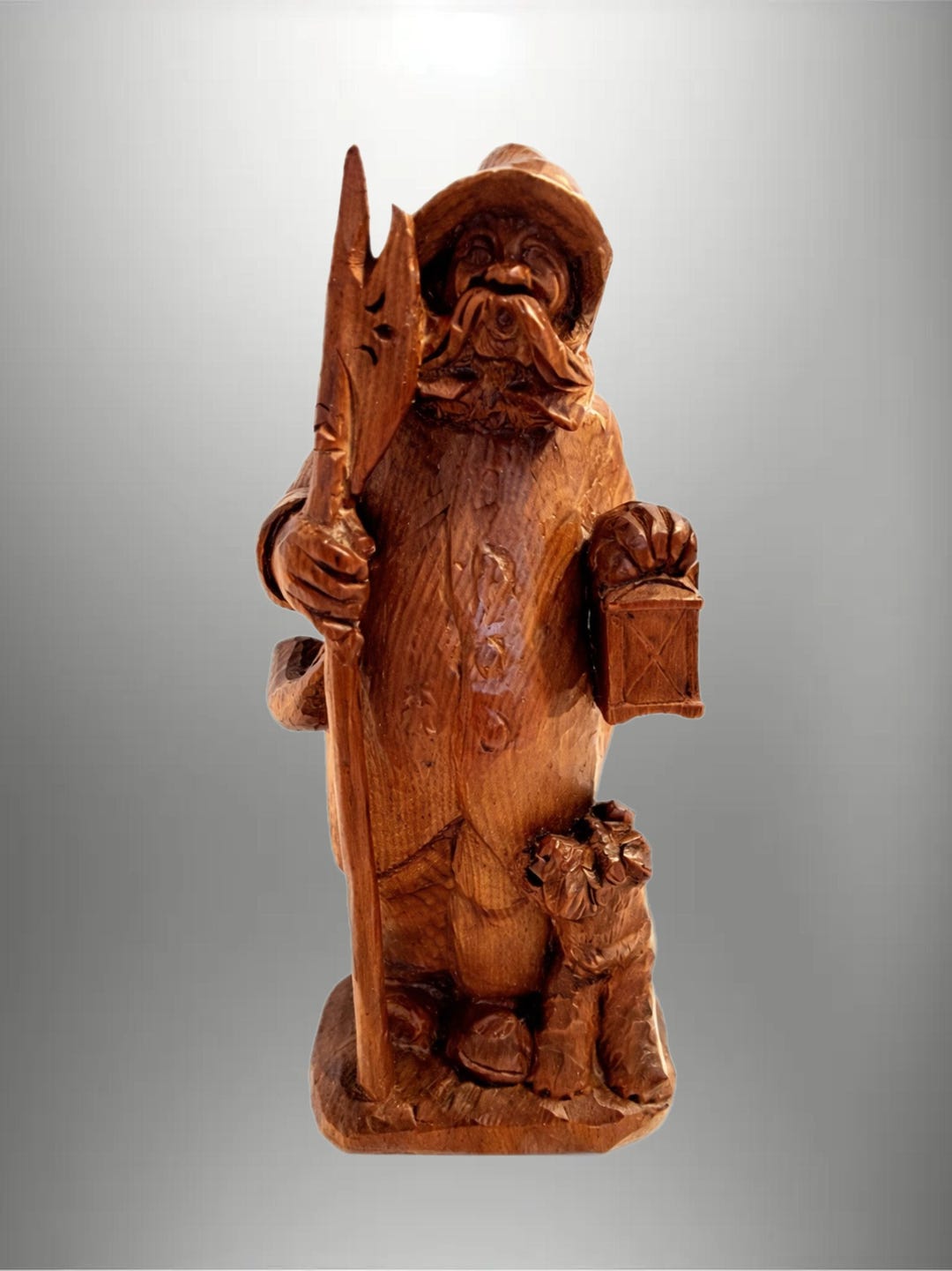 9" Vintage Hand Carved Wooden Night Watchman & Dog Statue - Etsy