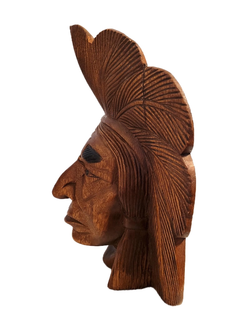 12" Large Life Sized Hand Carved Wooden Native American Chief Chieftan ...