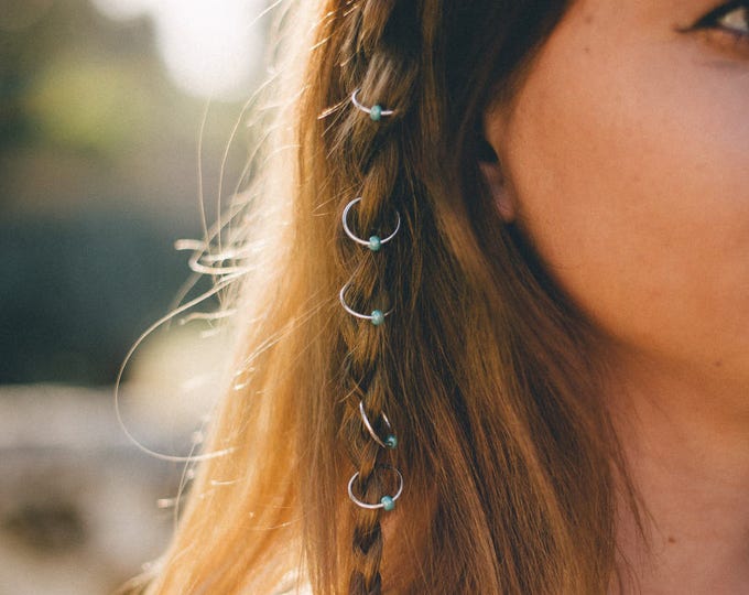 LANA Hair Rings Silver or Gold Rings With Pearly Turquoise Beaded ...