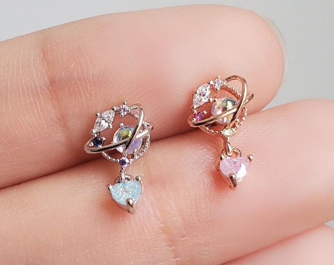 Galaxy Planet Ear Piercing 16G, Dangle Screw Back Helix Earring, Heart ...