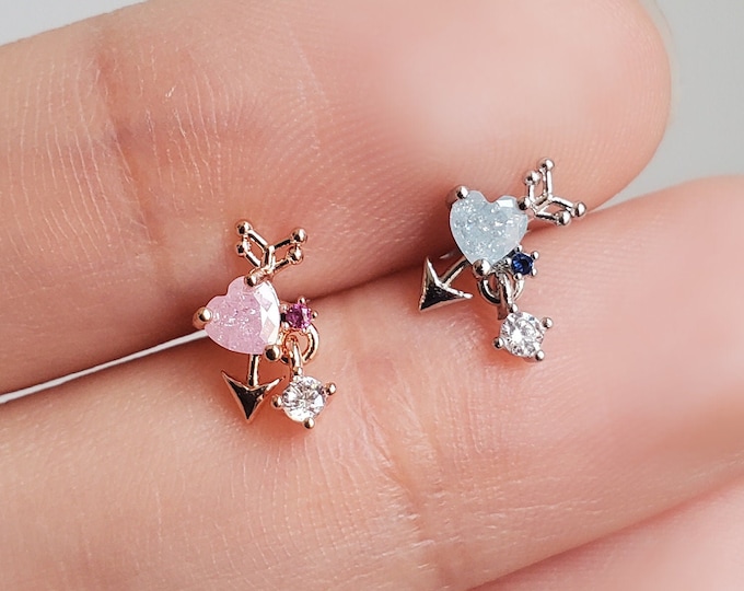 Cupid Bow Ear Piercing 16G, Dangle Screw Back Helix Earring, Heart ...