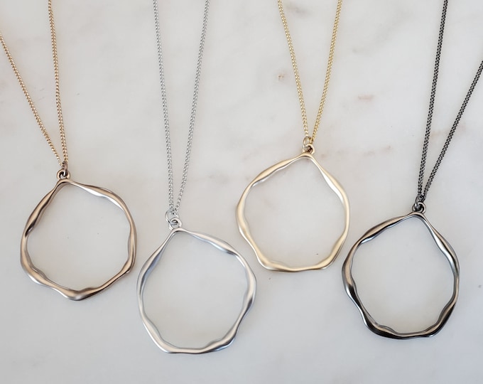 Simple Geometric Wave O Ring Pendant Long Necklace With Silver or Gold ...