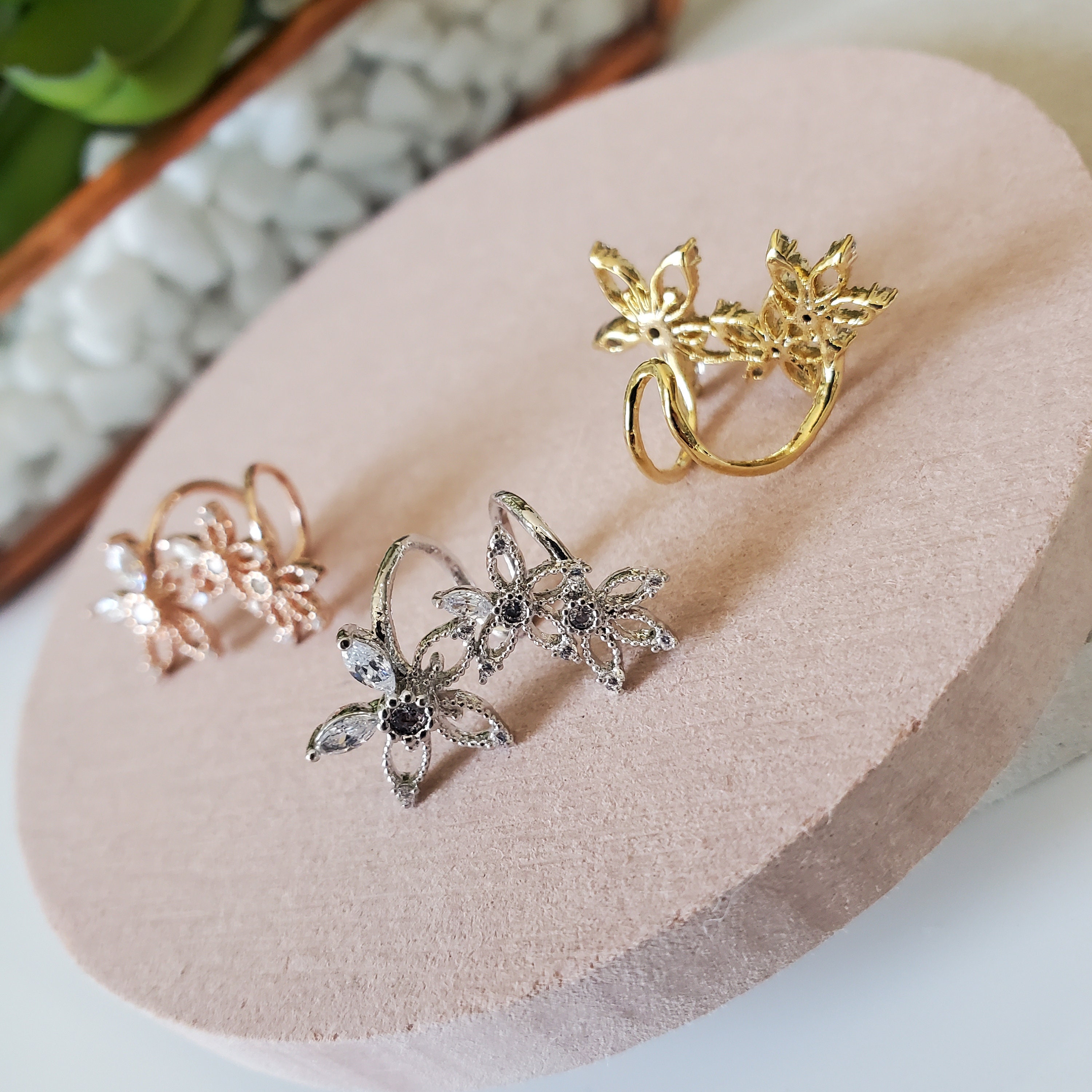 Floral Ear Cuff, No Piercing Ear Cuff, Ear Cuff Earring, Silver Ear ...