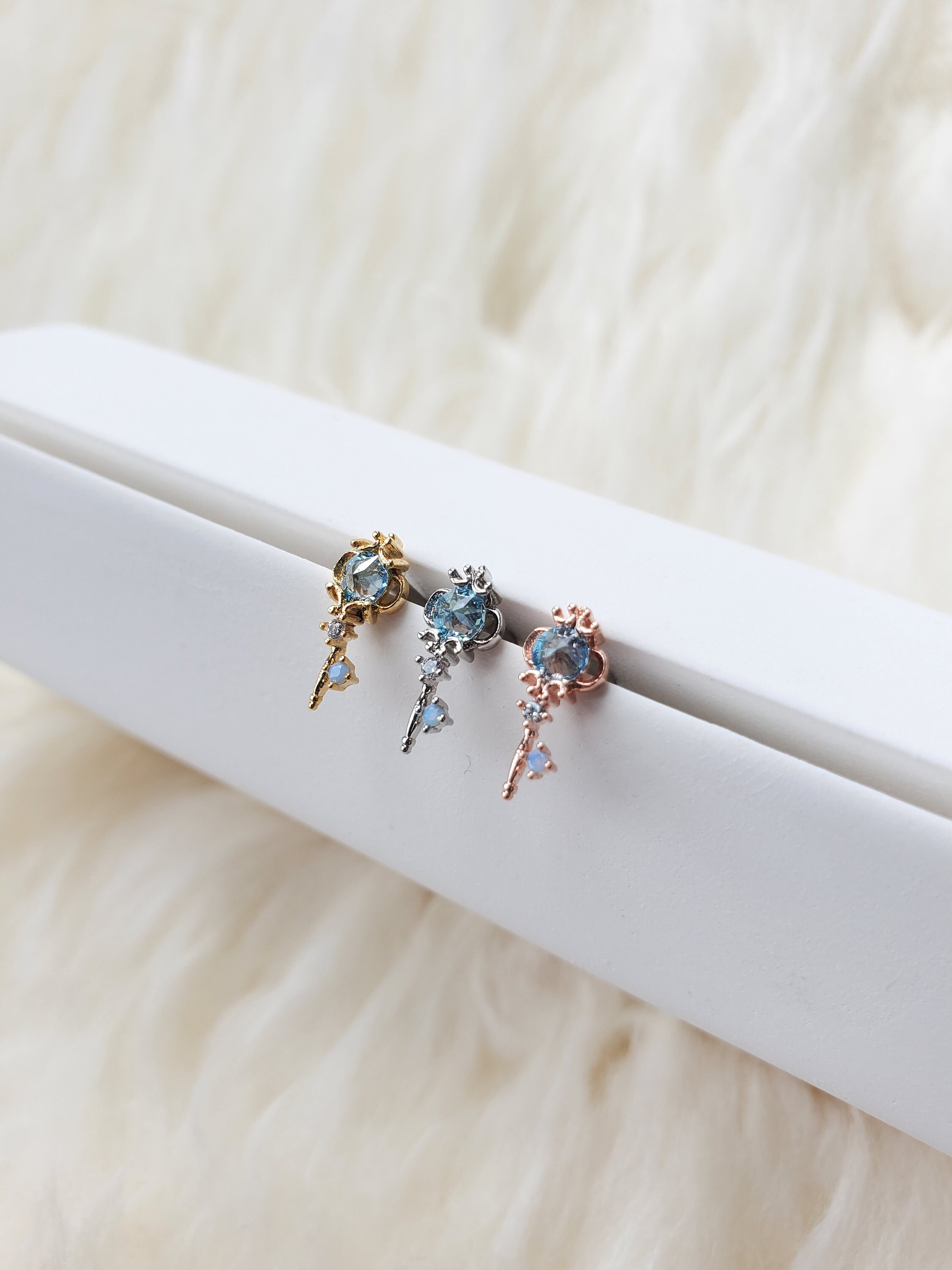Blue Gem Key Ear Piercing 16G Screw Back Earring Helix Stud | Etsy