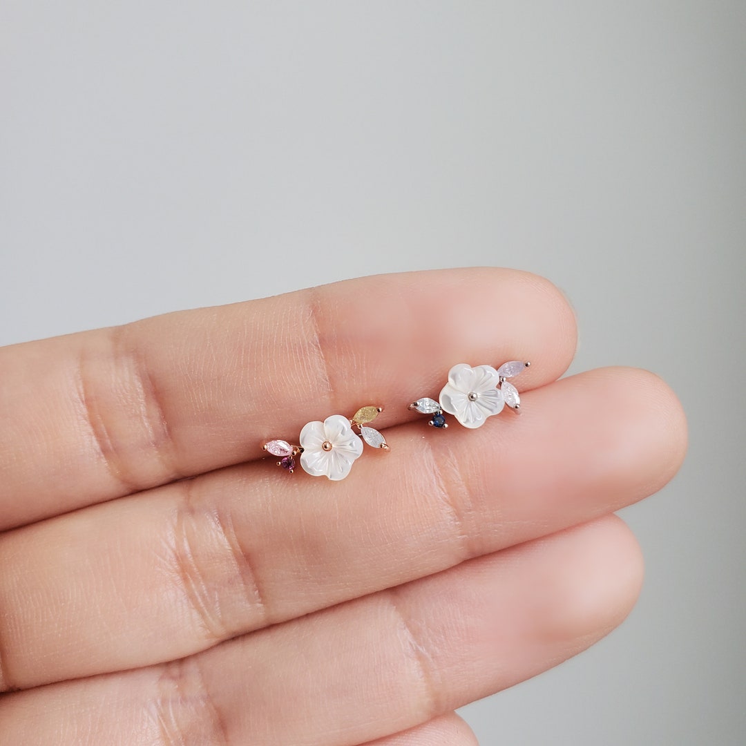 Flower Branch Ear Piercing, Floral Helix Earring Stud, Cartilage Stud ...