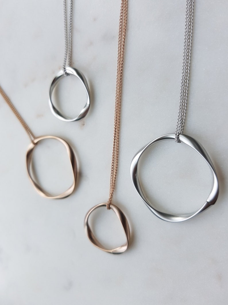 Simple Circle Loop Pendant Long Necklace With Silver or Gold | Etsy