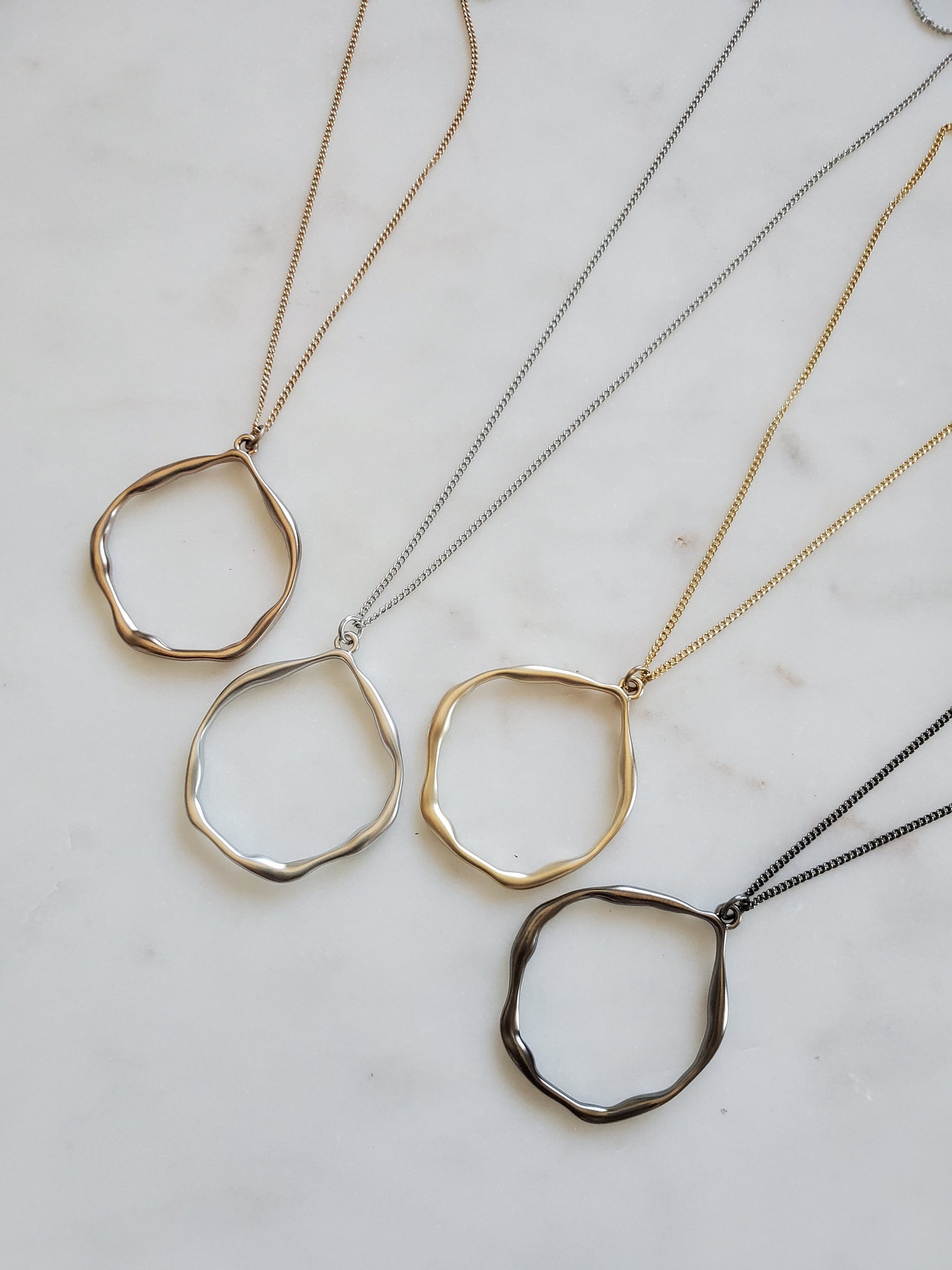 Simple Geometric Wave O Ring Pendant Long Necklace With Silver or Gold ...