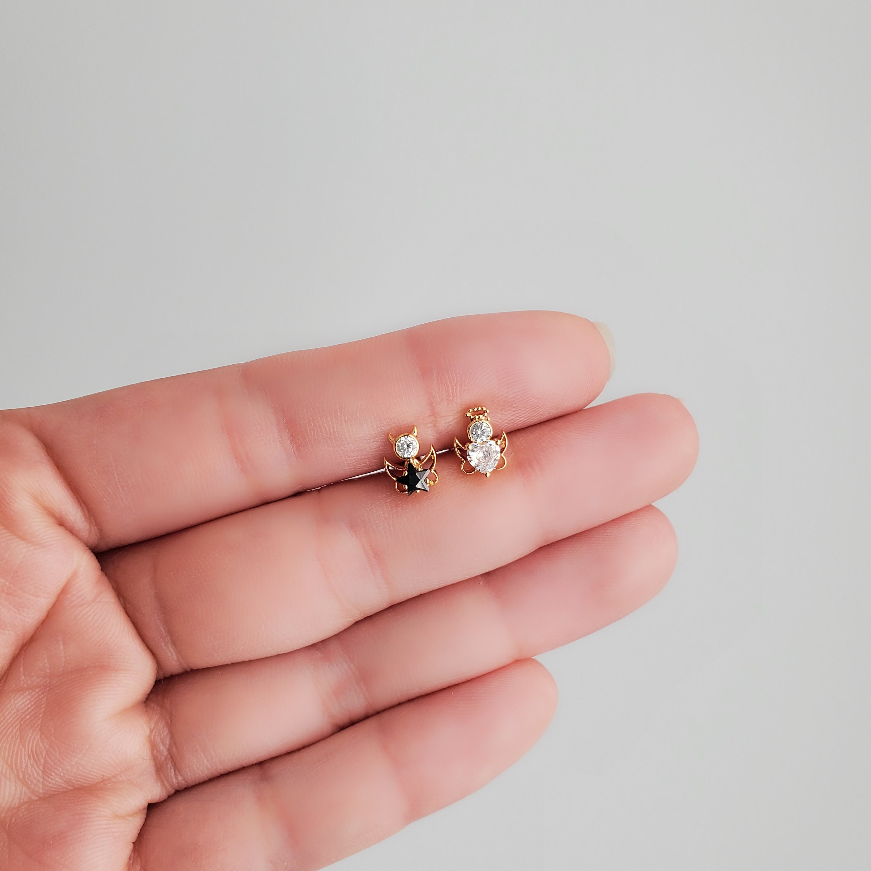 Angel & Devil Ear Piercing Set 16G, Screw Back Helix Earring, Heart ...