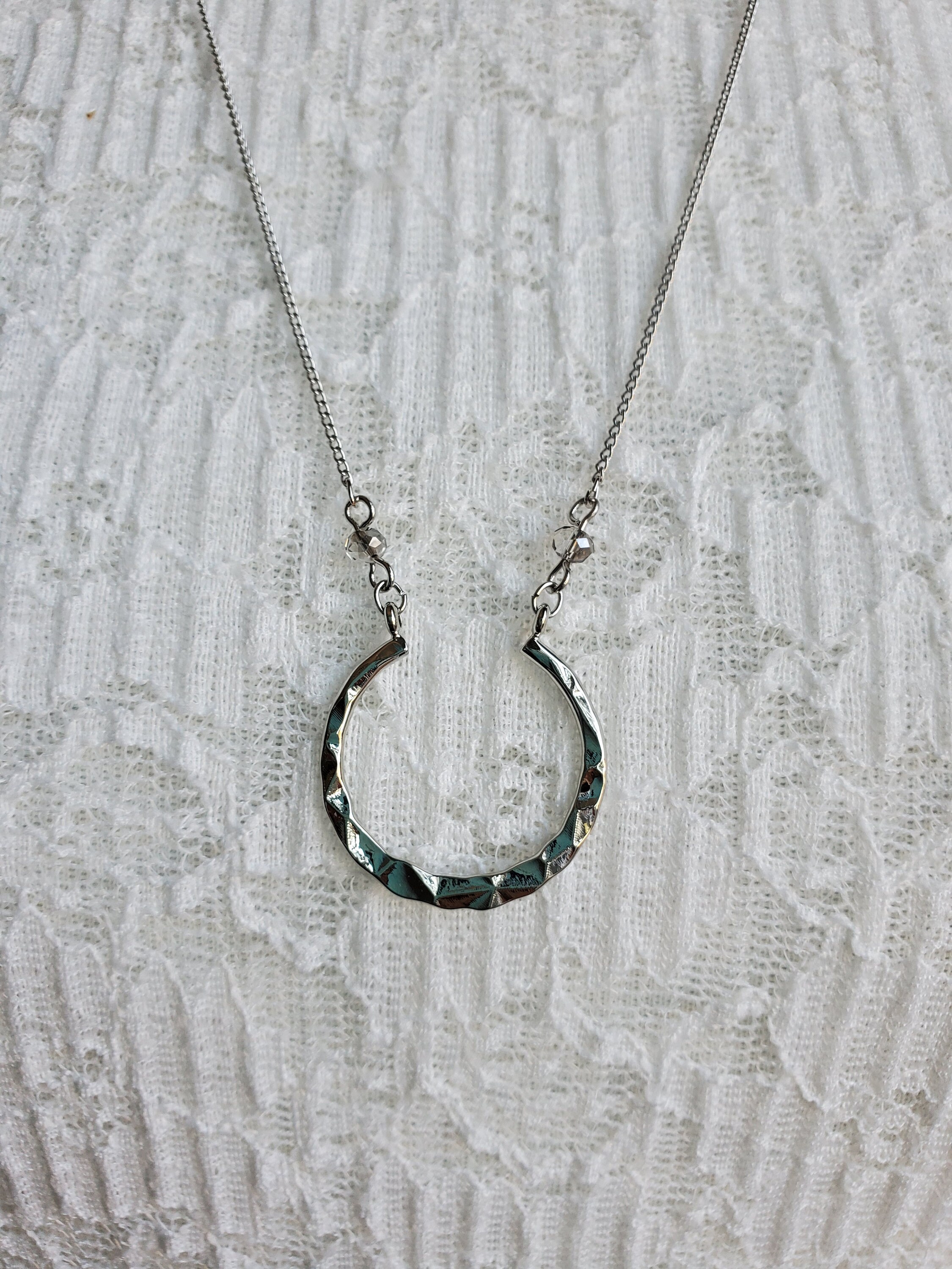 Geometric Texture C Pendant Long Necklace Silver or Gold | Etsy