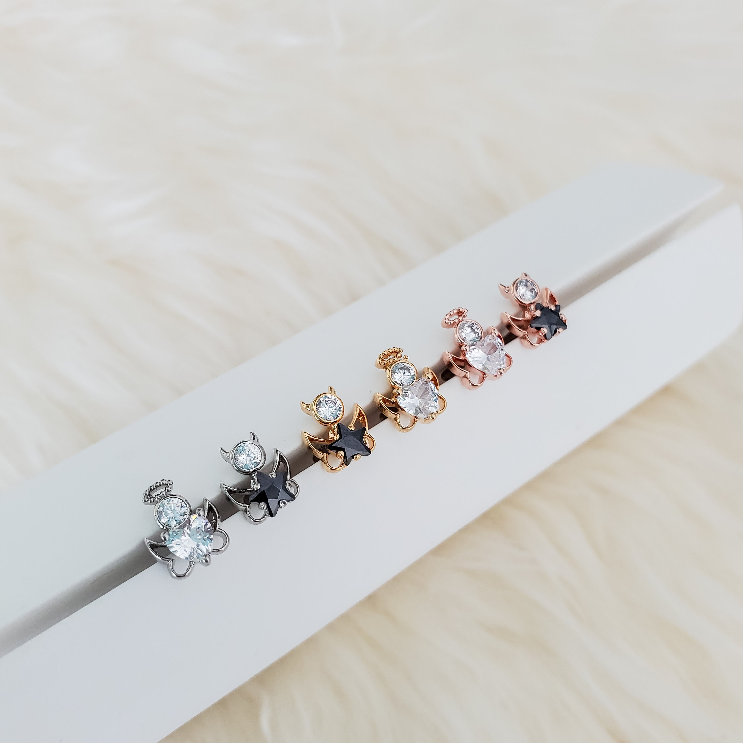 Angel & Devil Ear Piercing Set 16G, Screw Back Helix Earring, Heart ...