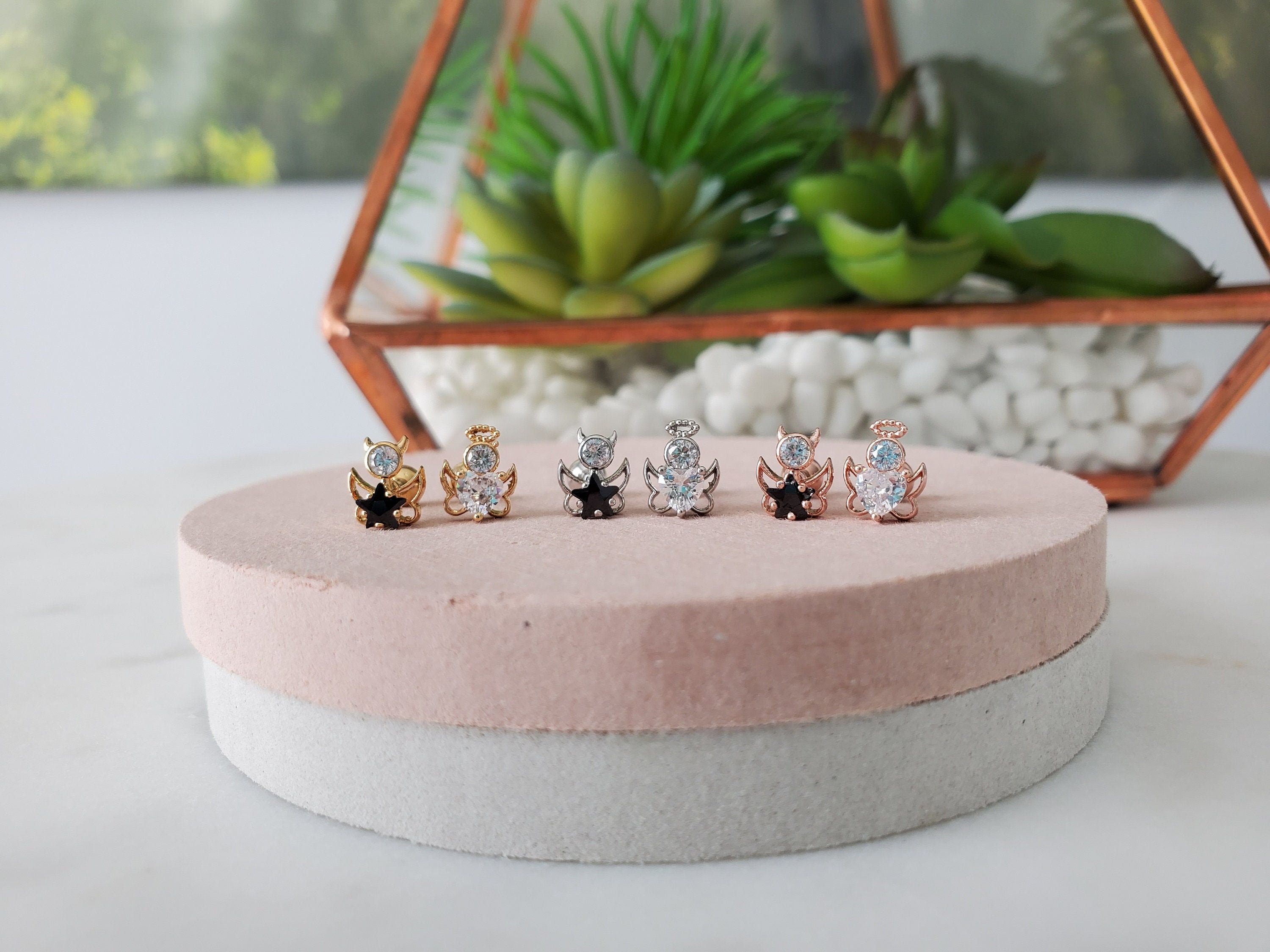 Angel & Devil Ear Piercing Set 16G, Screw Back Helix Earring, Heart ...