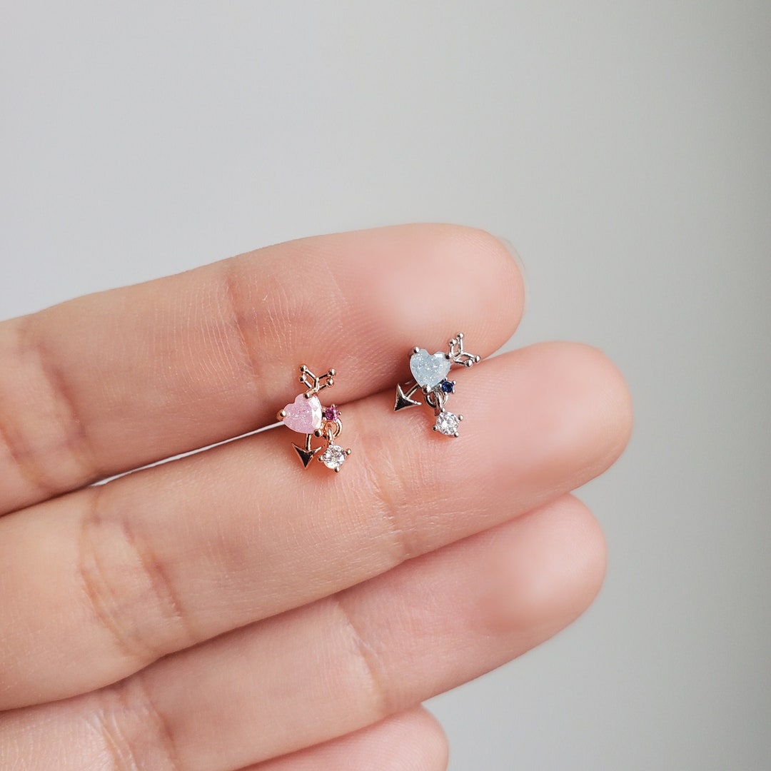 Cupid Bow Ear Piercing 16G, Dangle Screw Back Helix Earring, Heart ...