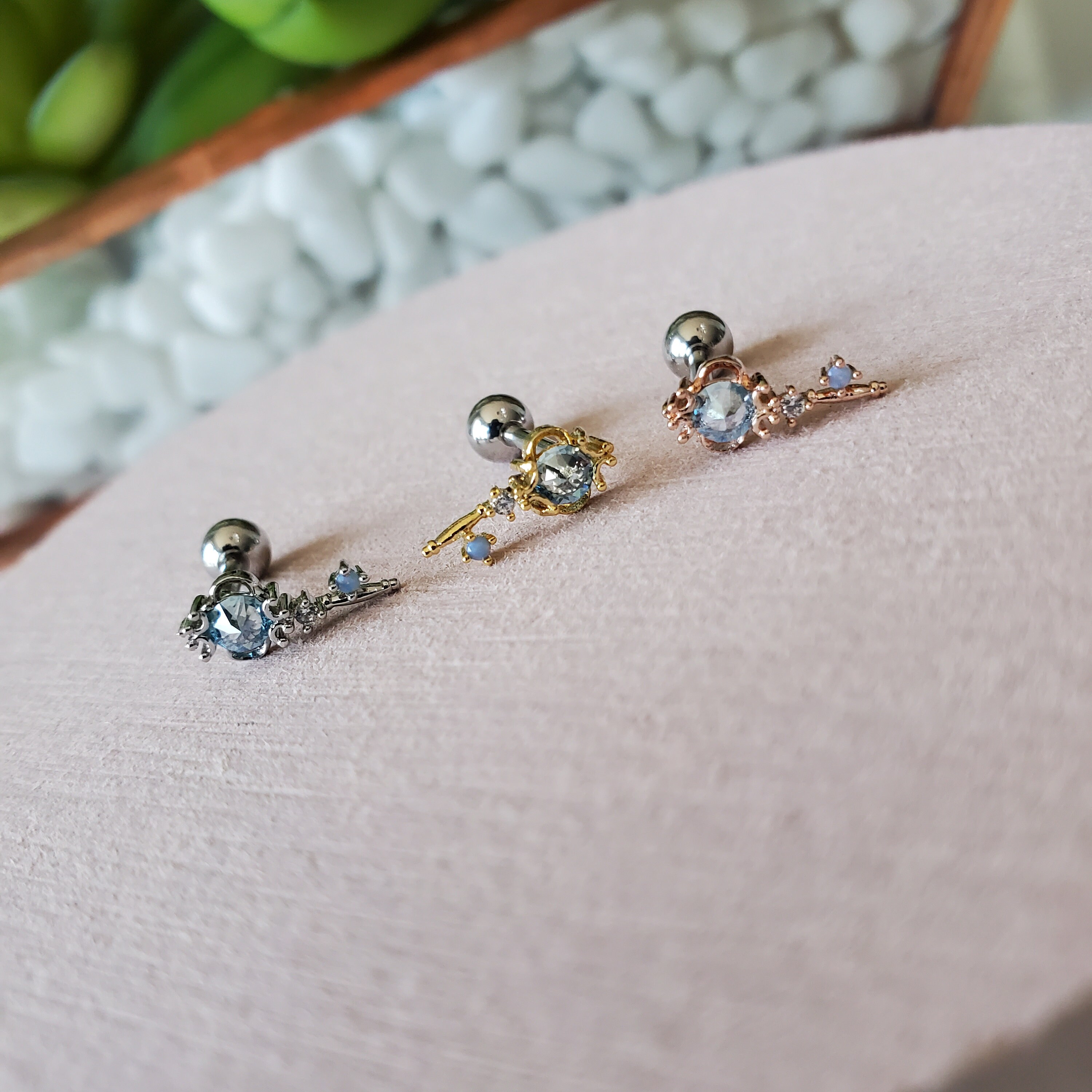 Blue Gem Key Ear Piercing 16G Screw Back Earring Helix Stud | Etsy