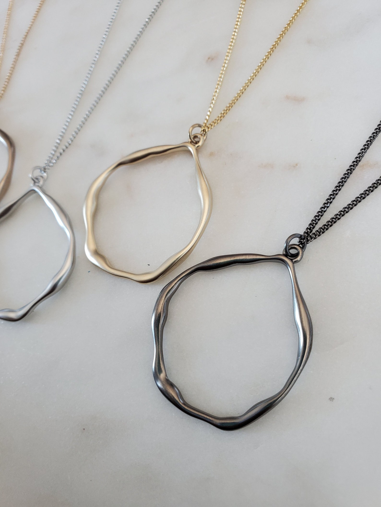 Simple Geometric Wave O Ring Pendant Long Necklace With Silver or Gold ...