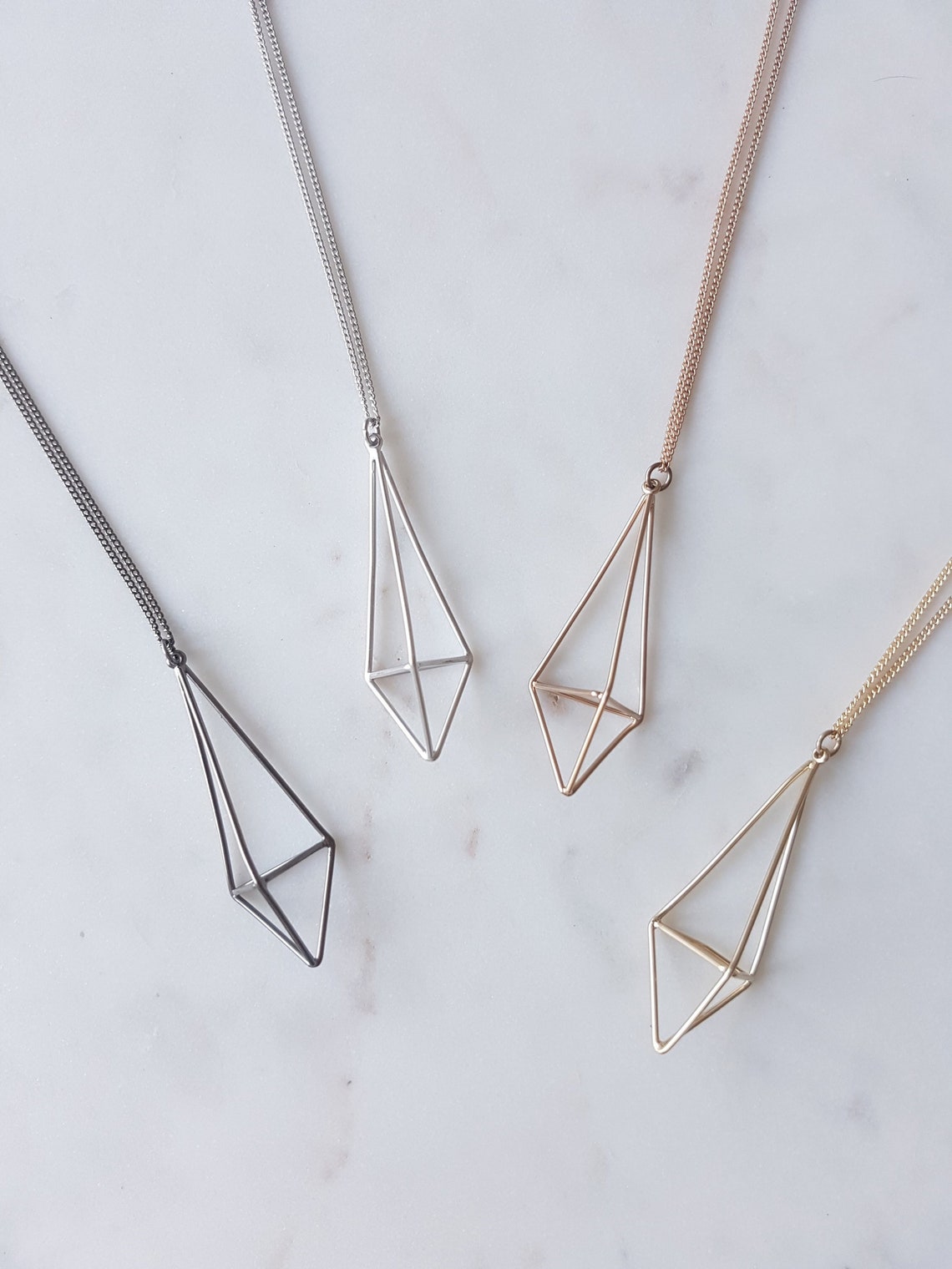 Simple Pyramid Shaped Pendant Long Necklace With Silver or - Etsy