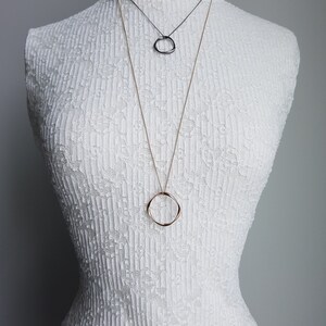 Simple Circle Loop Pendant Long Necklace With Silver or Gold Rhodium ...