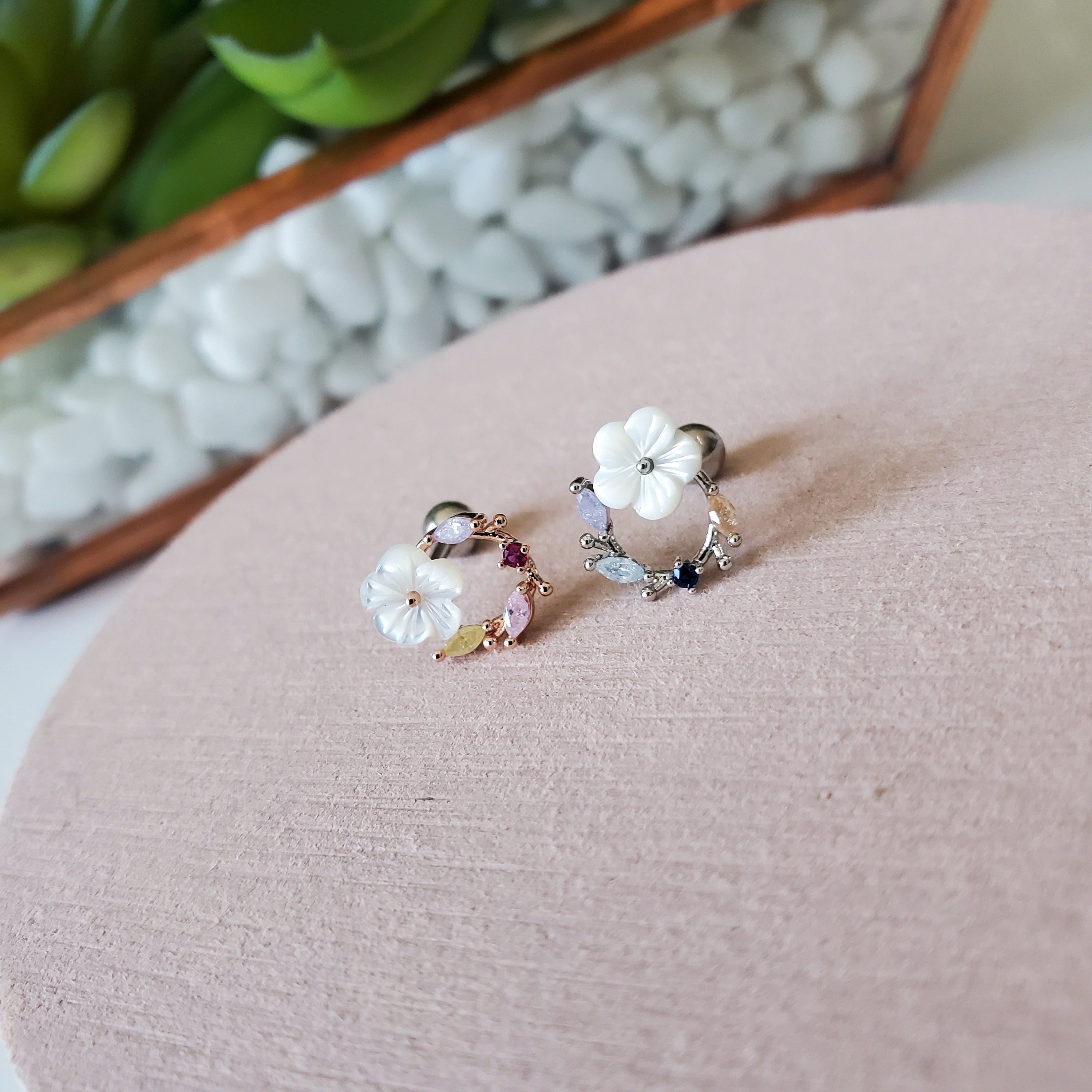 Flower Wreath Ear Piercing, Floral Helix Earring Stud, Cartilage Stud ...