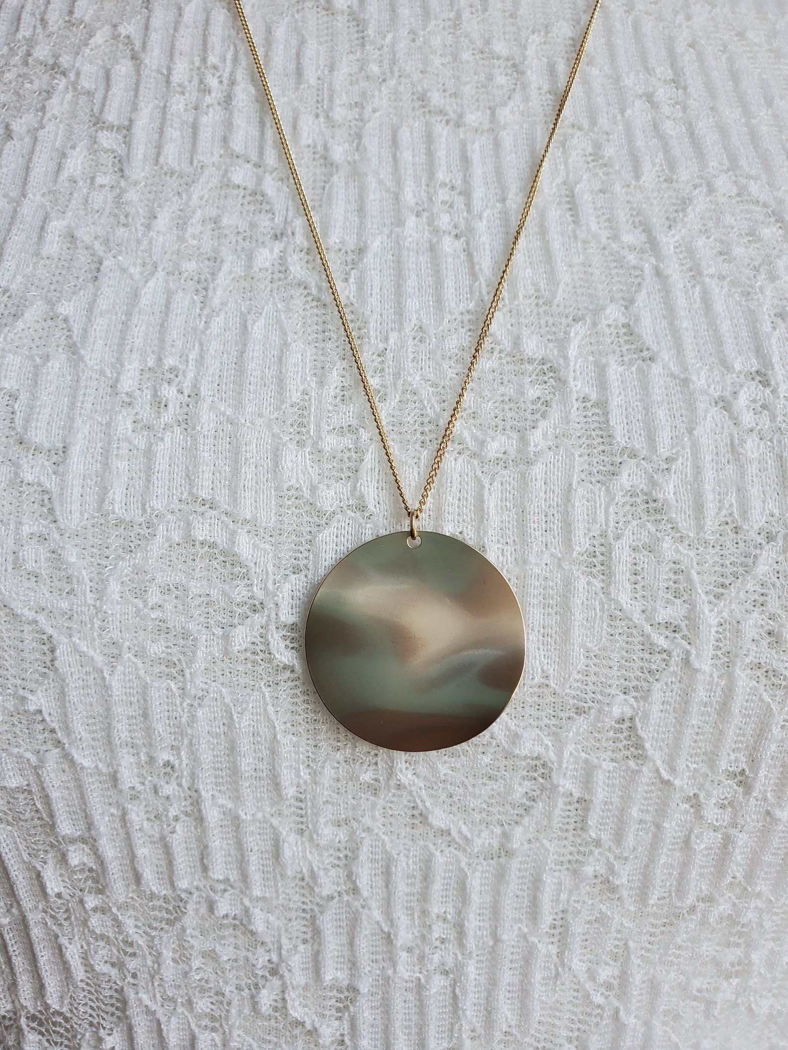 Simple Geometric Wave Circle Plate Pendant Long Necklace With Silver or ...