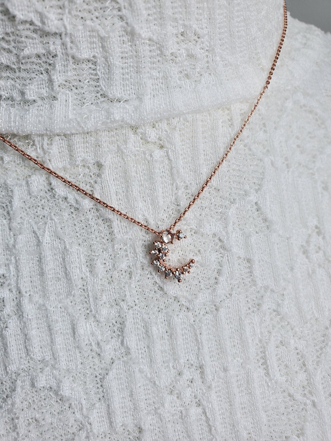 Simple Crescent Moon Fan Necklace, Rose Gold Silver Plated Chains ...