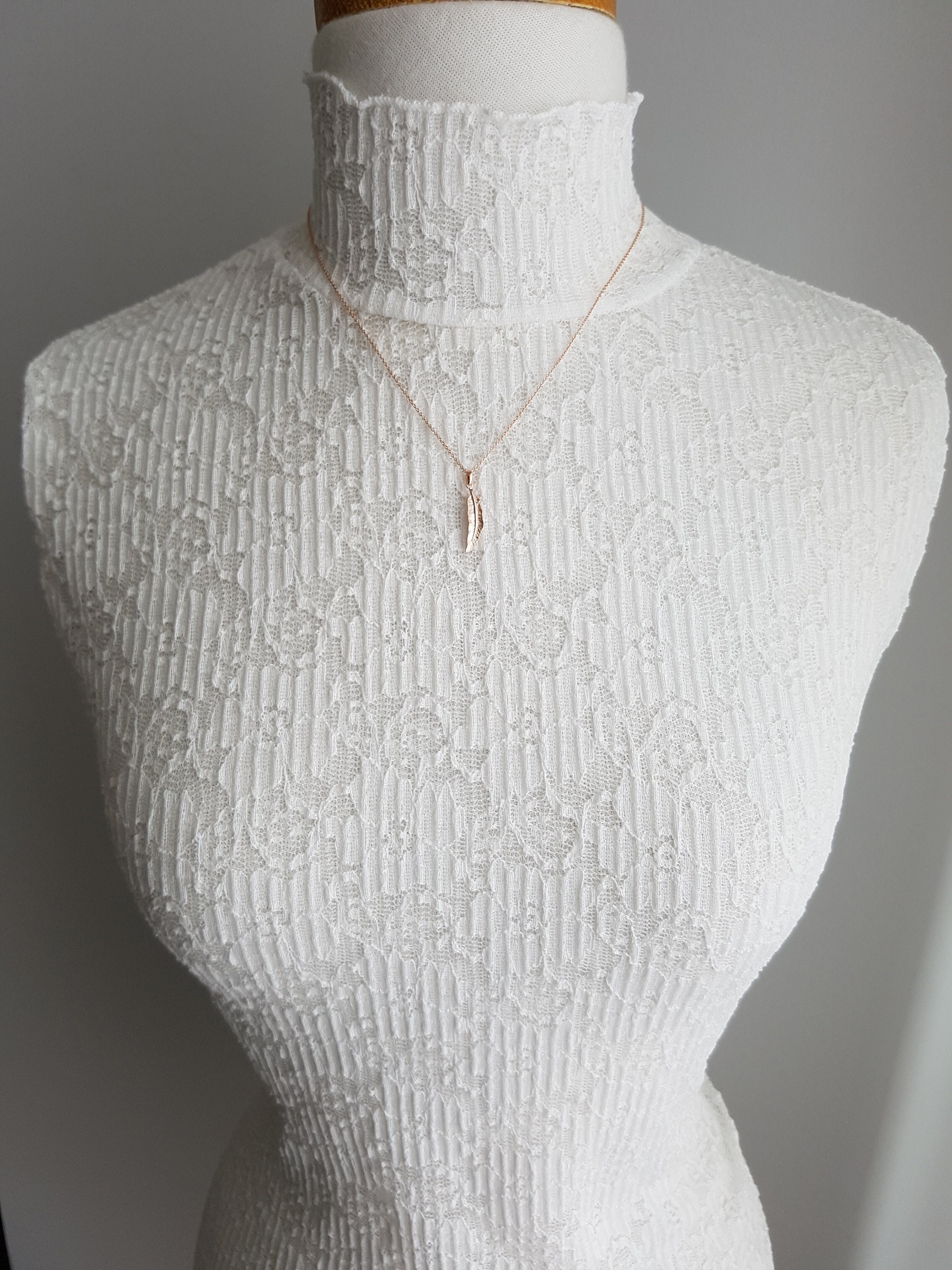 Dainty Feather Necklace Rose Gold Jewelry Rhodium Plated | Etsy