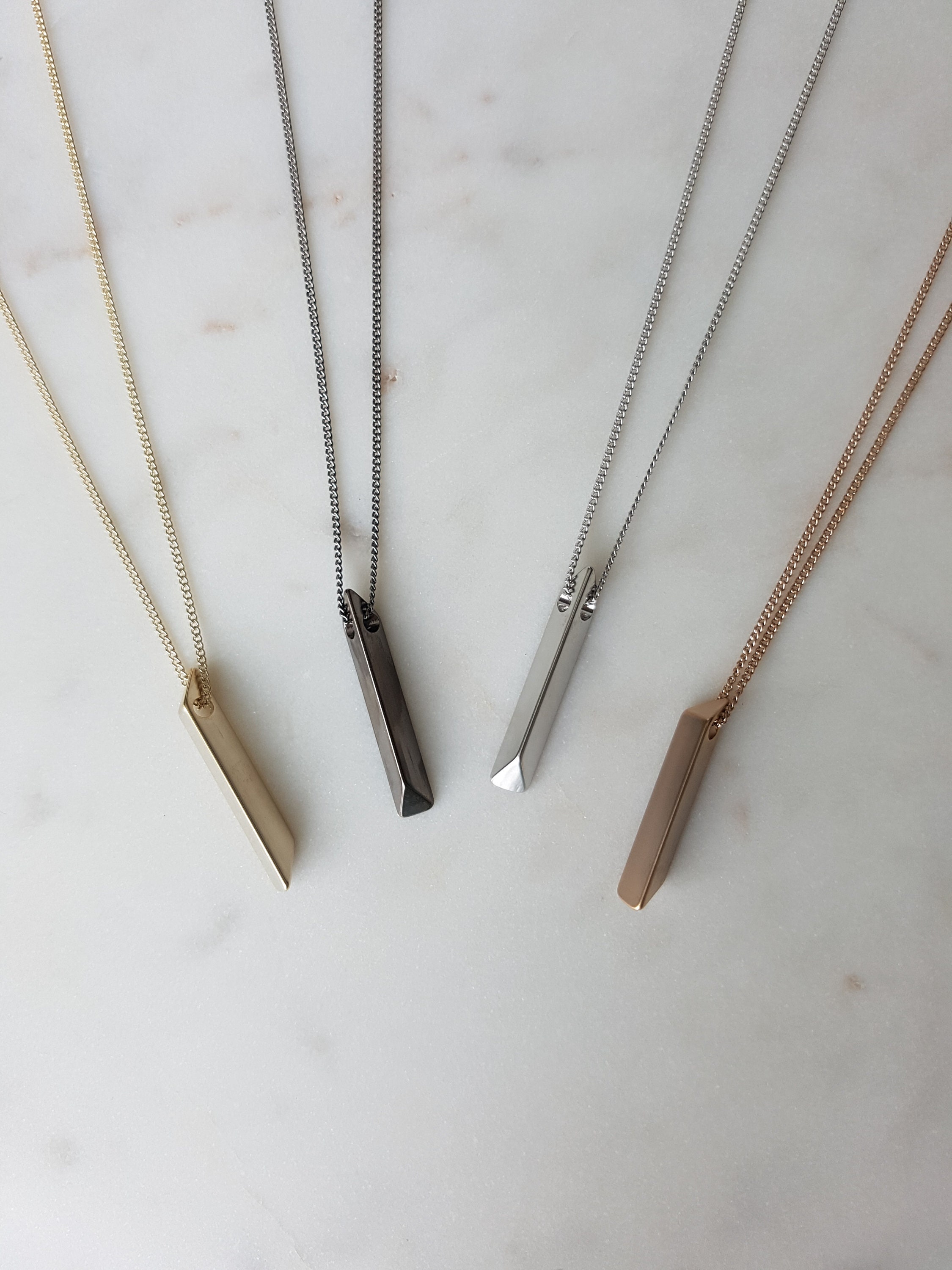 Simple Triangle Bar Pendant Long Necklace Rose Gold Silver - Etsy