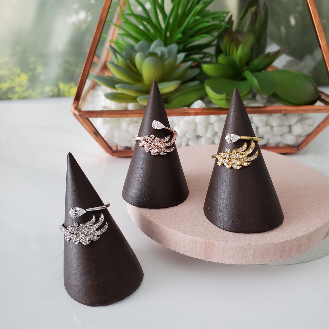 Shooting Star Firework Teardrop Ring Silver Rose Gold, Feather Like ...