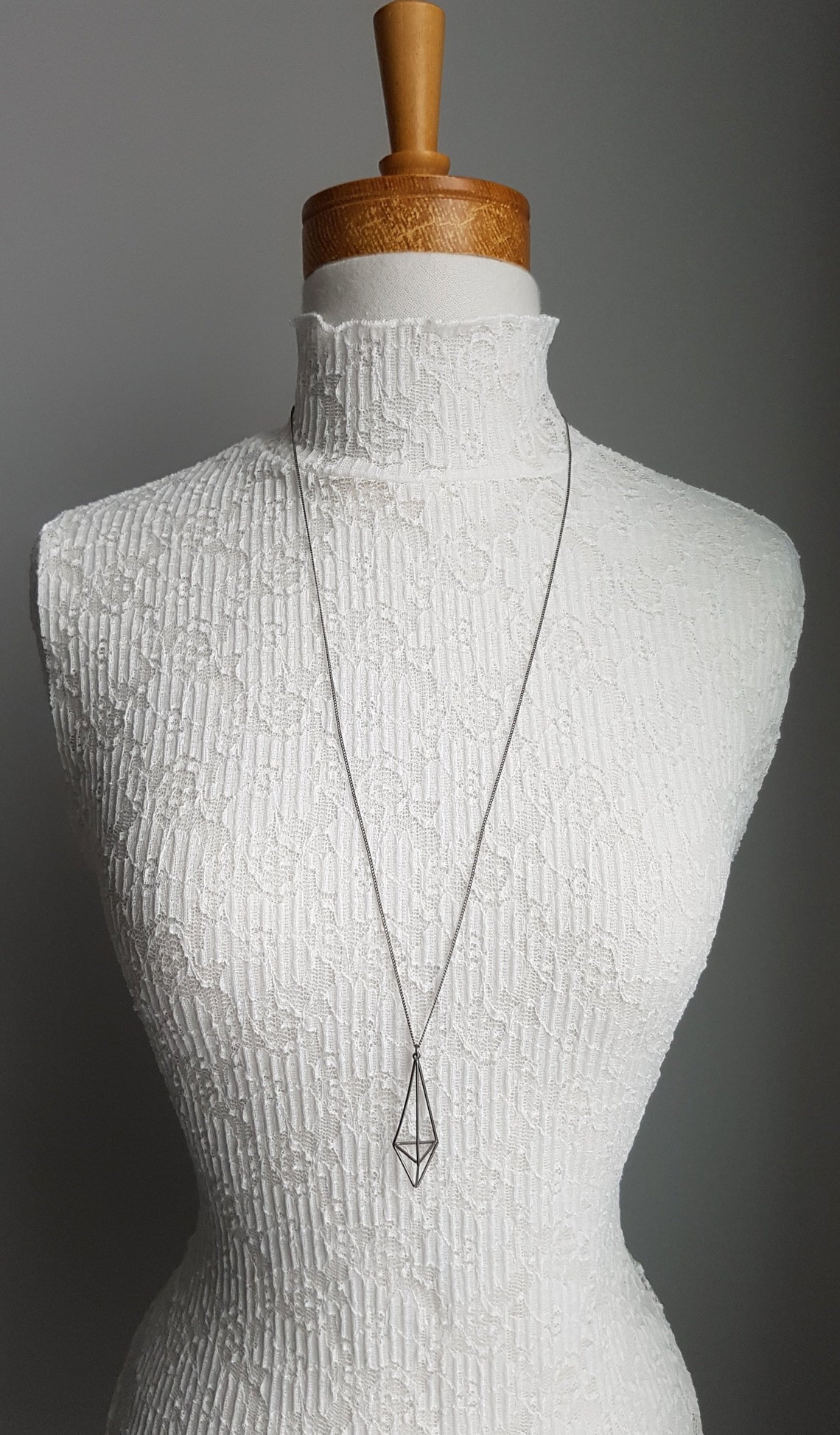 Simple Pyramid Shaped Pendant Long Necklace With Silver or - Etsy