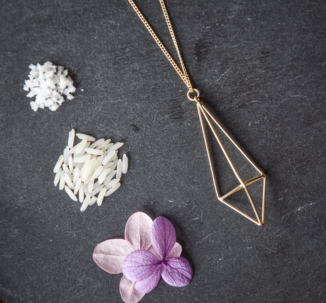 Simple Pyramid Shaped Pendant Long Necklace With Silver or - Etsy