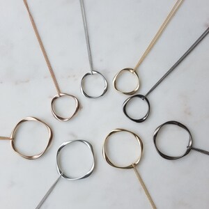 Simple Circle Loop Pendant Long Necklace With Silver or Gold Rhodium ...