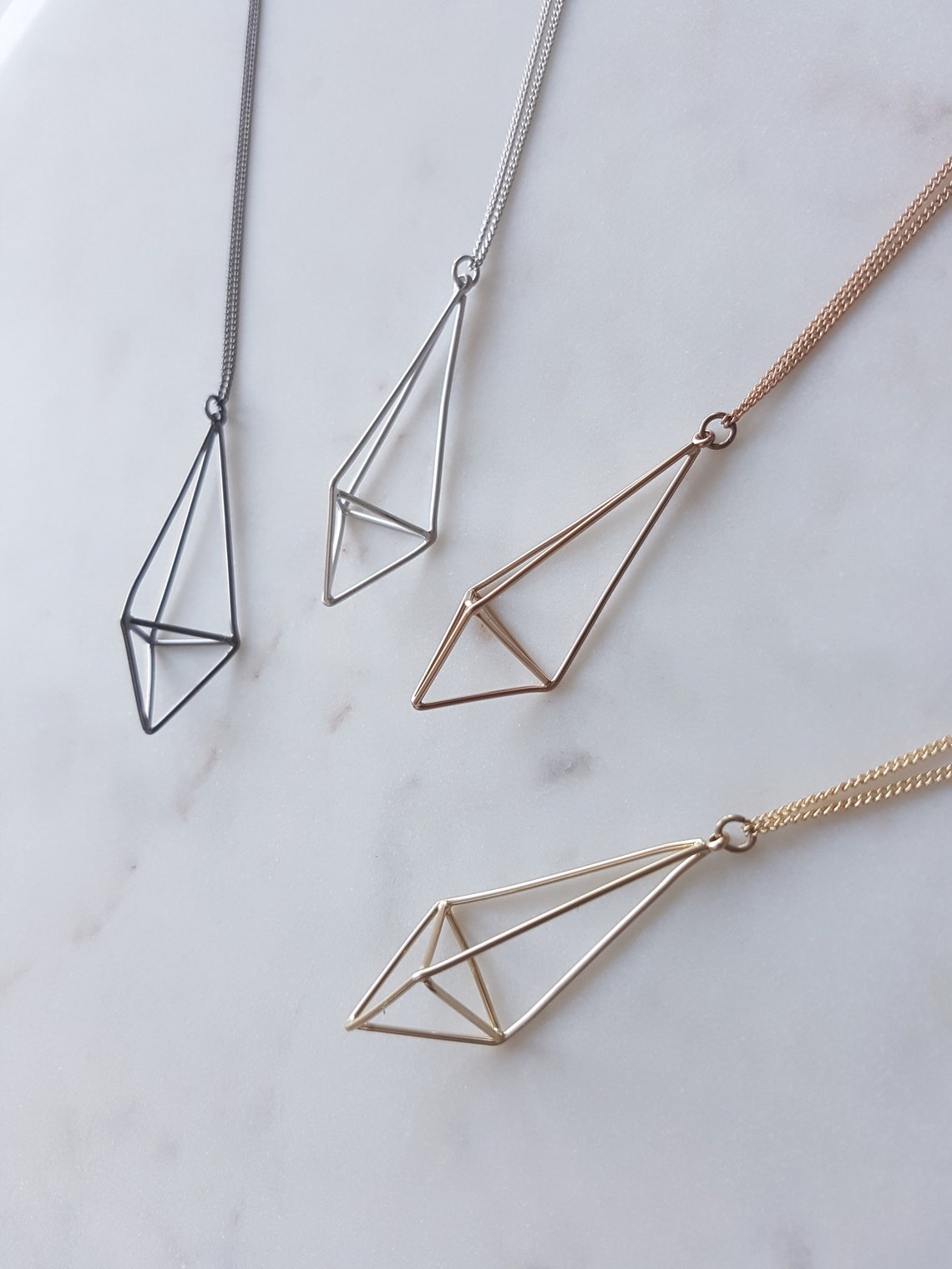 Simple Pyramid Shaped Pendant Long Necklace With Silver or - Etsy