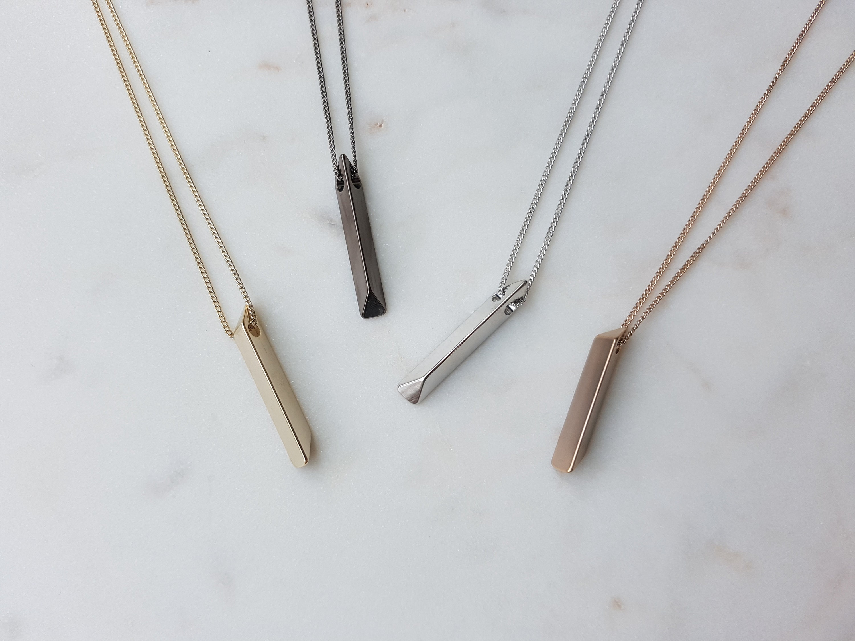 Simple Triangle Bar Pendant Long Necklace Rose Gold Silver - Etsy