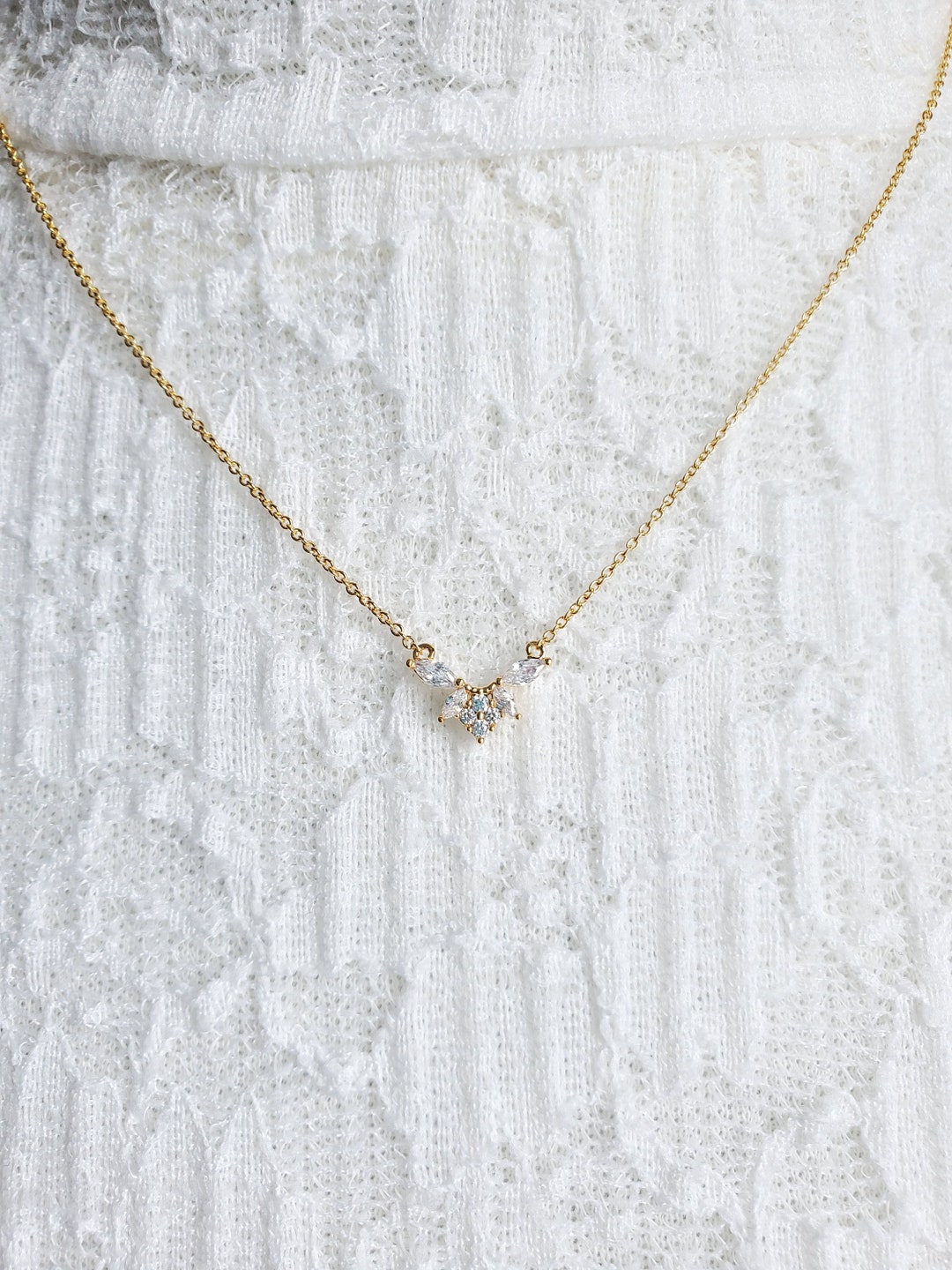 Simple V Rhombus Cubic Necklace, Rose Gold Silver Plated Chains ...