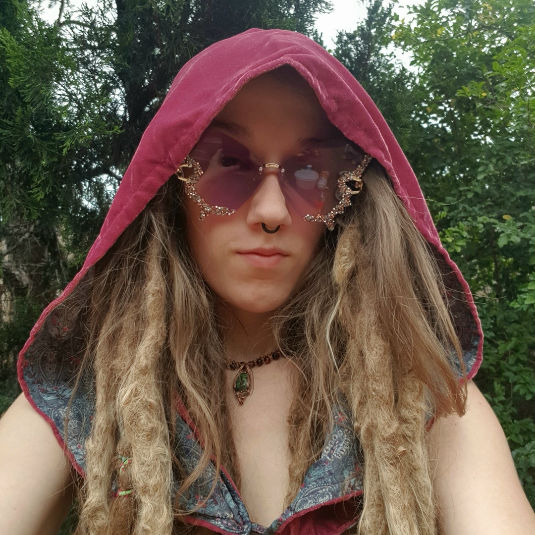 Reversible Velvet Festival Elf Hood, Dusty Pink, Paisley, Psychedelic ...