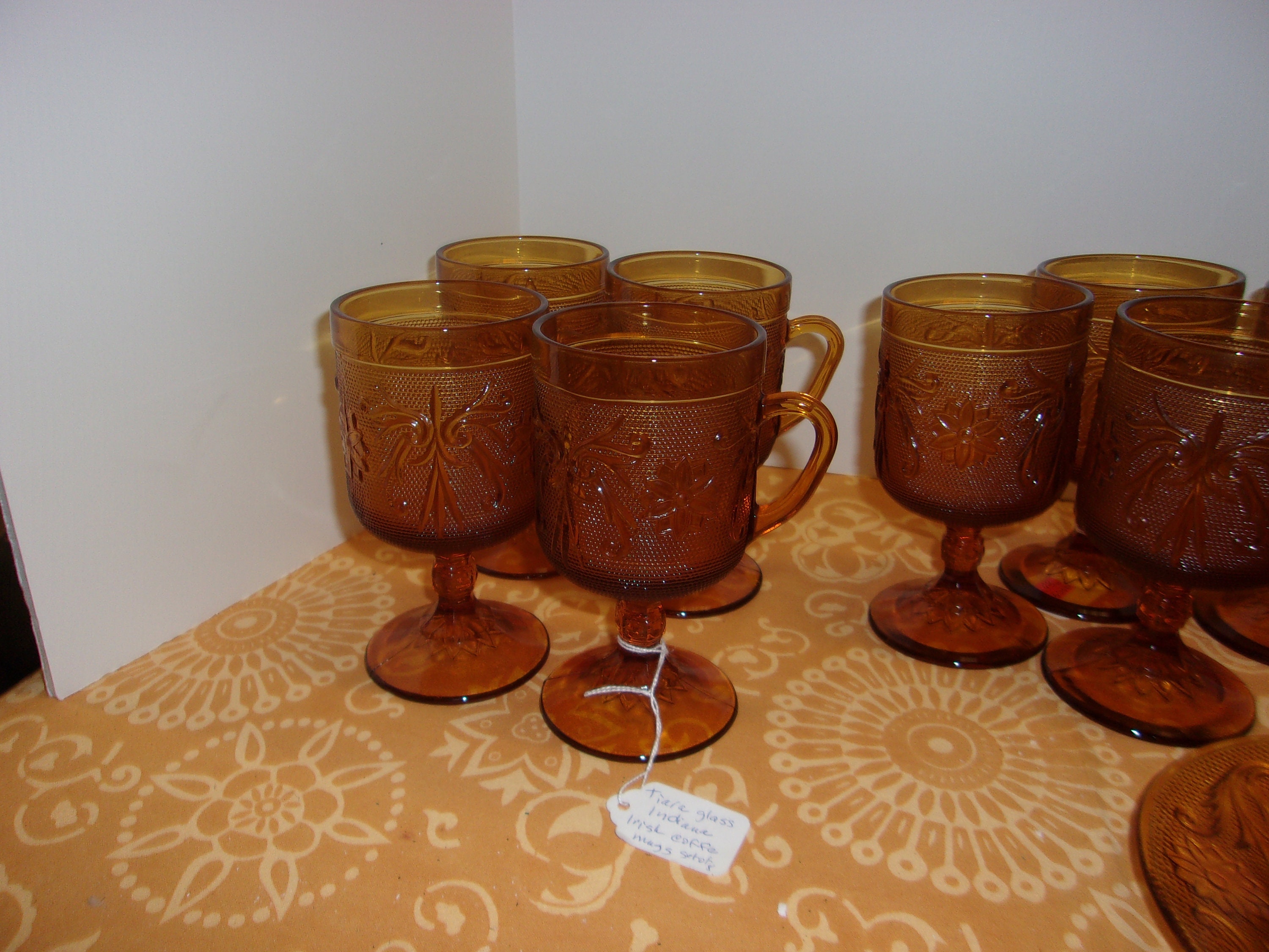 Vintage Tiara Sandwich Glass Amber Tea Cups and Saucers, Irish Coffee ...