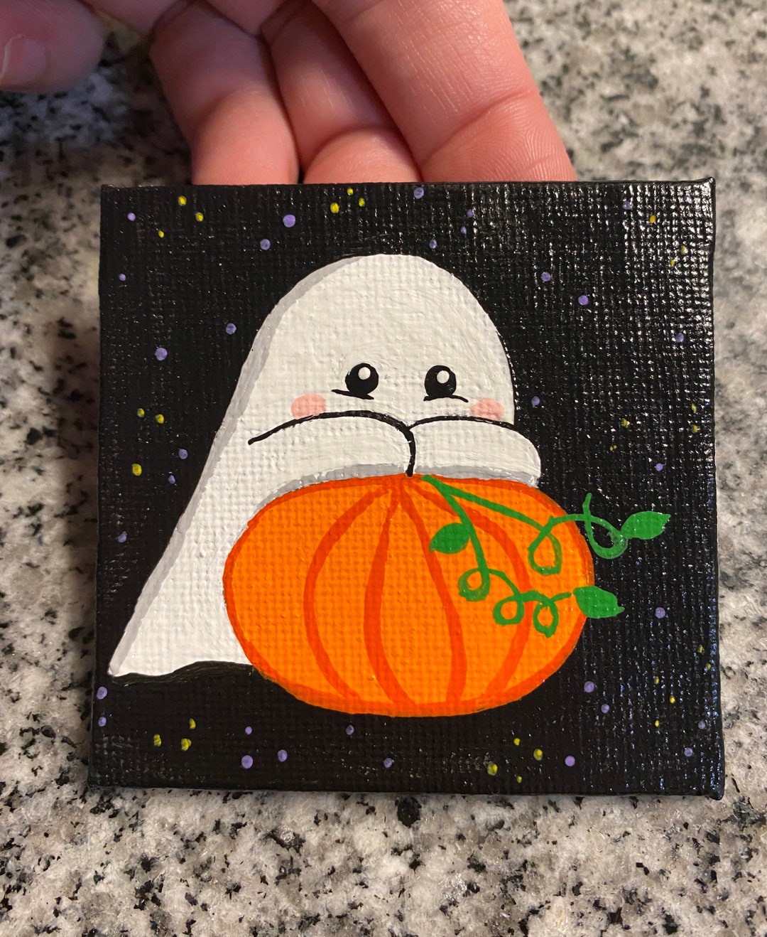 Bashful Ghost, on Pumpkin, Mini Painting, Hand Painted, Mini Canvas - Etsy