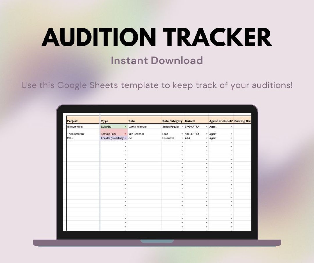 Actor Audition Log / Tracker | Google Sheet | Instant Download - Etsy